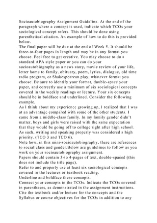 Socioautobiography TIP SheetChecklistThe body of my p.docx | College ...