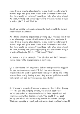 Socioautobiography TIP SheetChecklistThe body of my p.docx | College ...