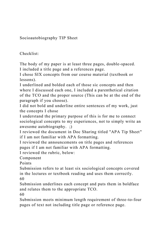 Socioautobiography TIP SheetChecklistThe body of my p.docx