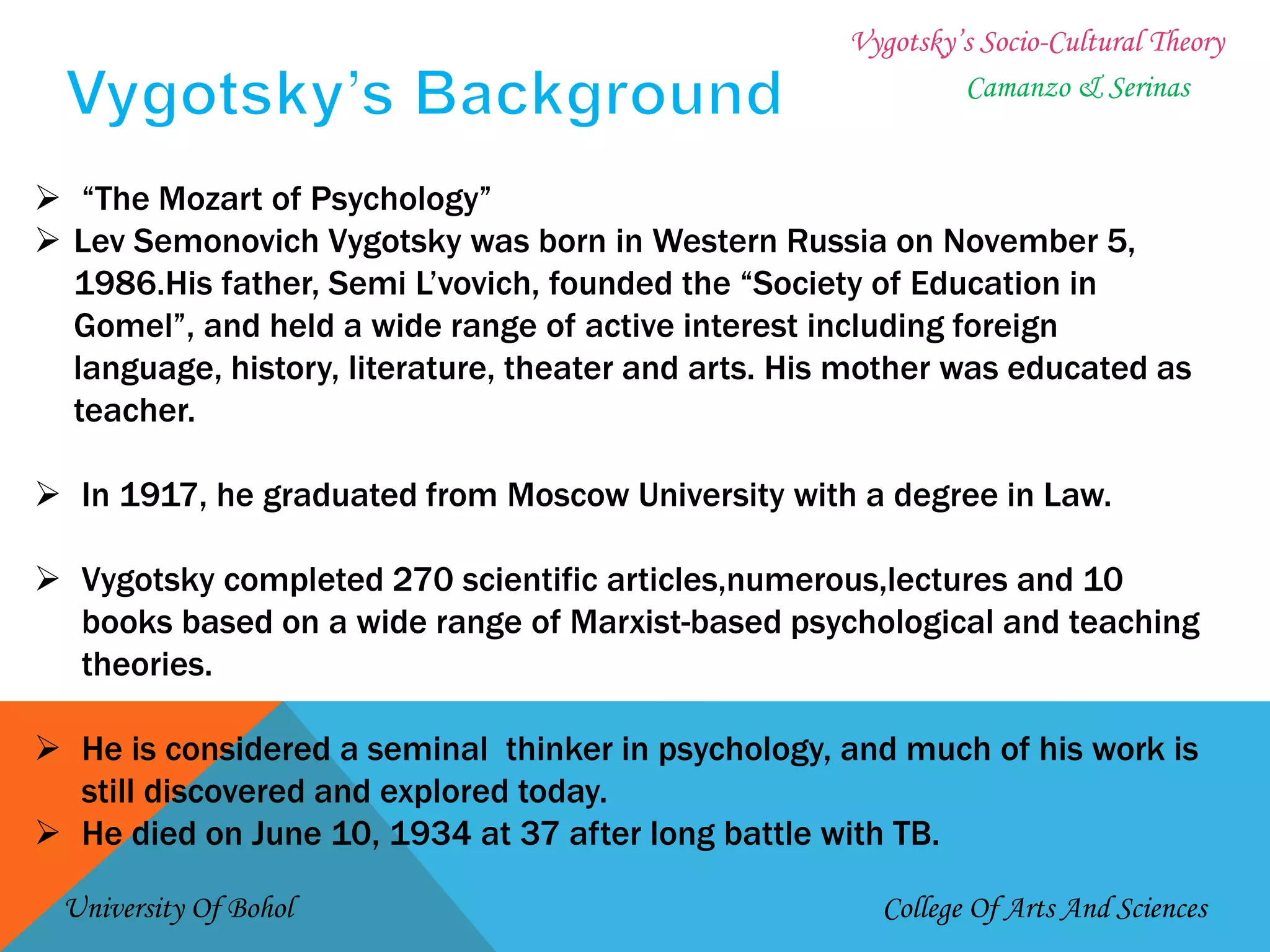 Socio Cultural Theory by Lev Vygotsky | PPTX