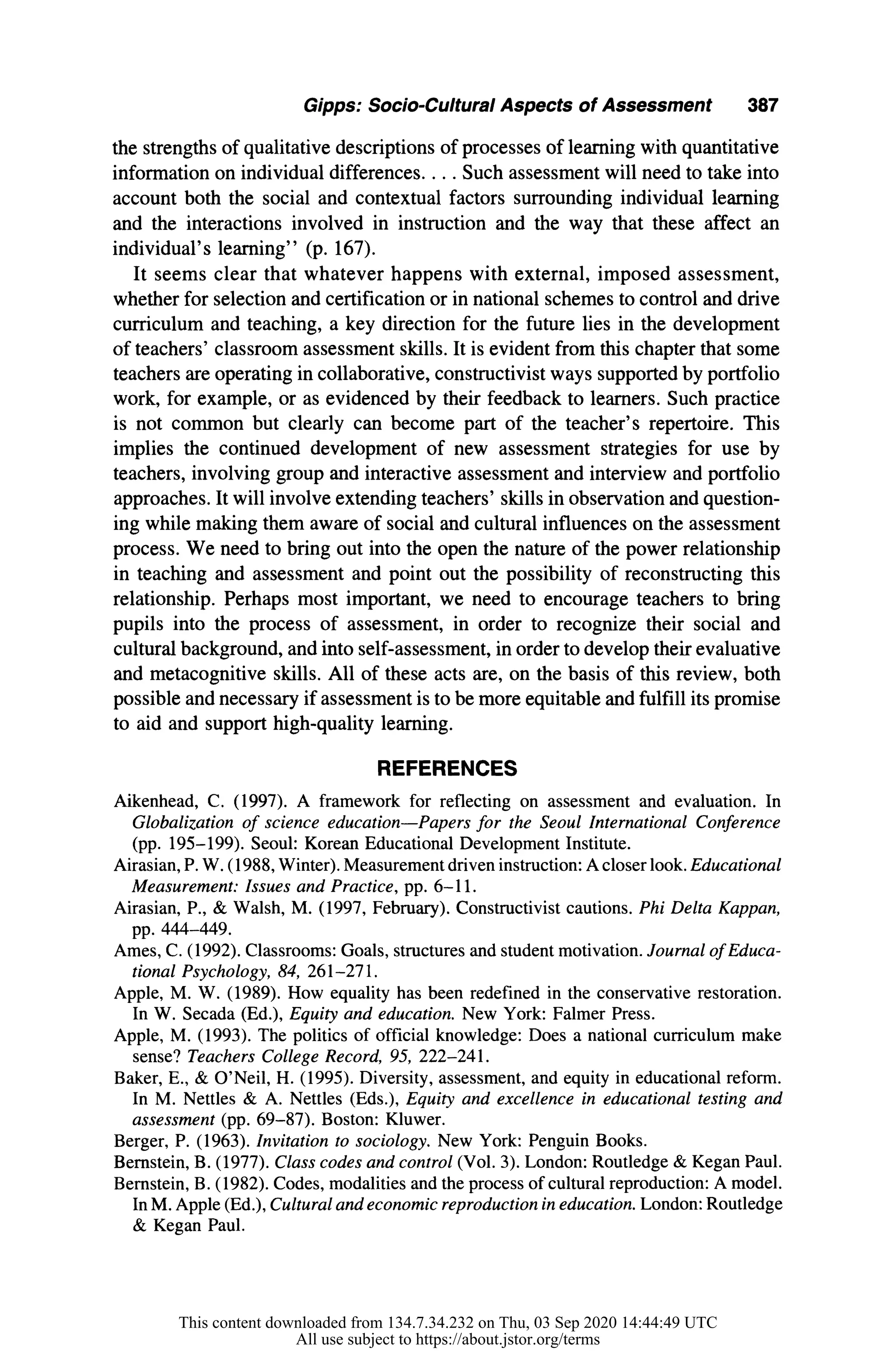 Sociocultural aspects of assessment (1) | PDF