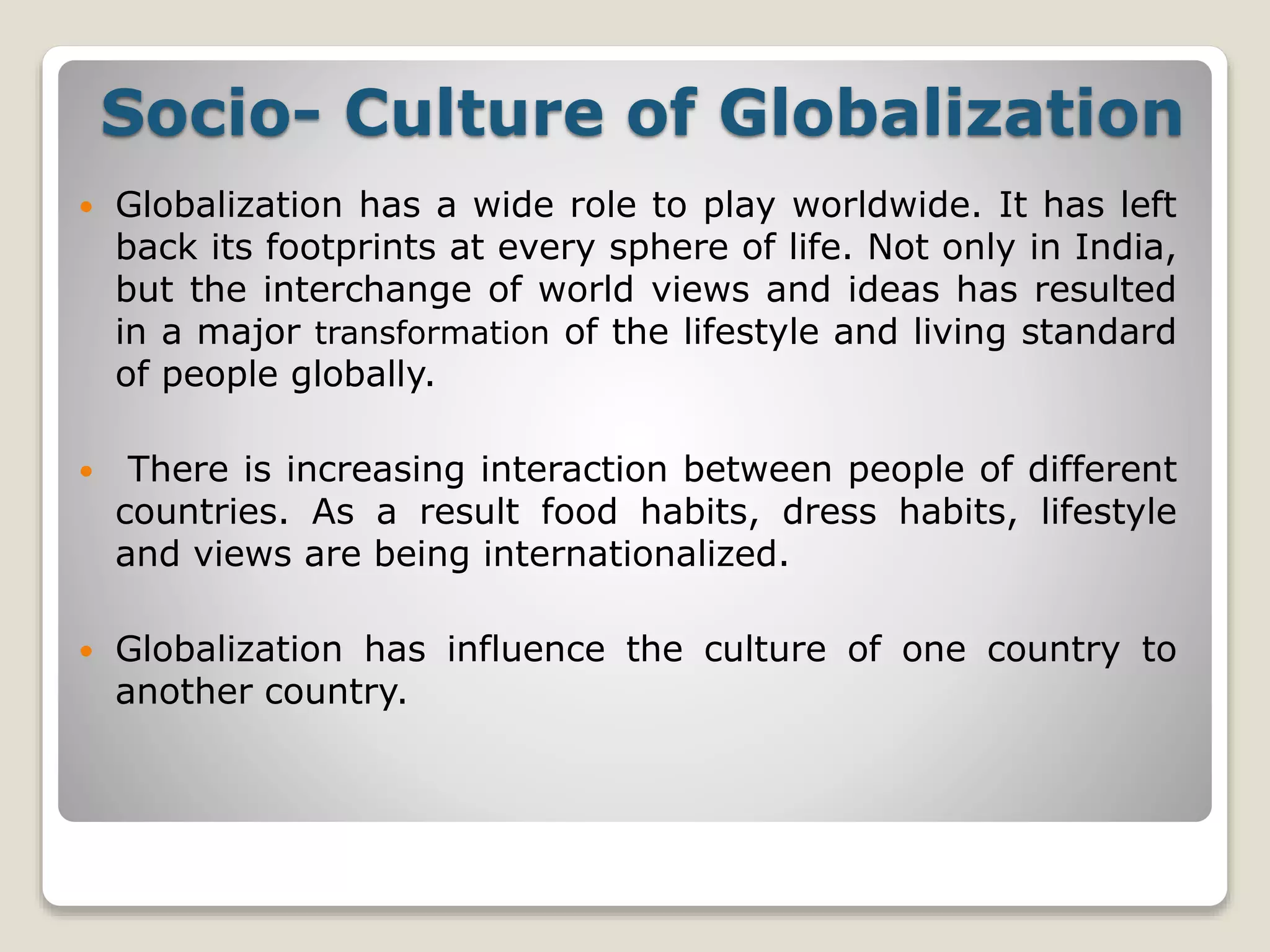 Socio Culture Globalisation | PPTX