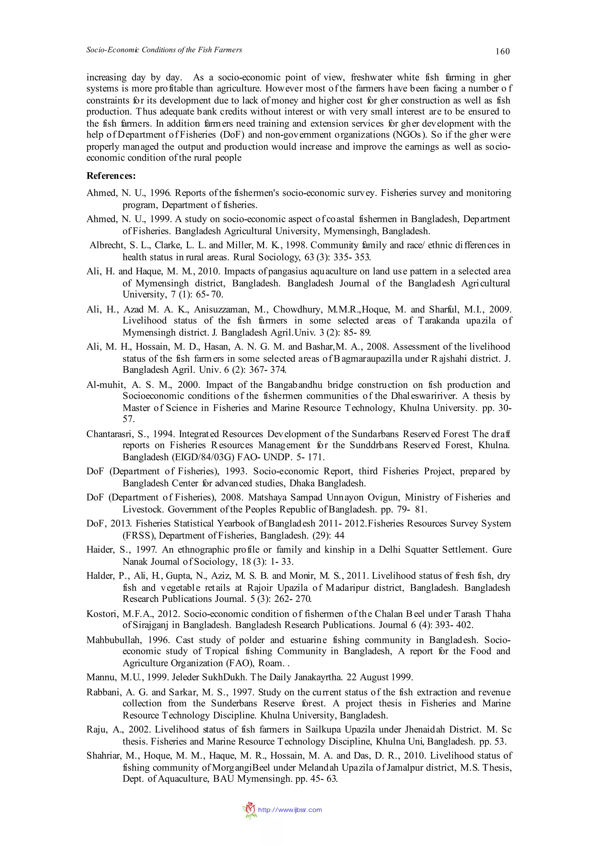 Socio-economic conditions of the fish farmers in Jessore, Bangladesh | PDF