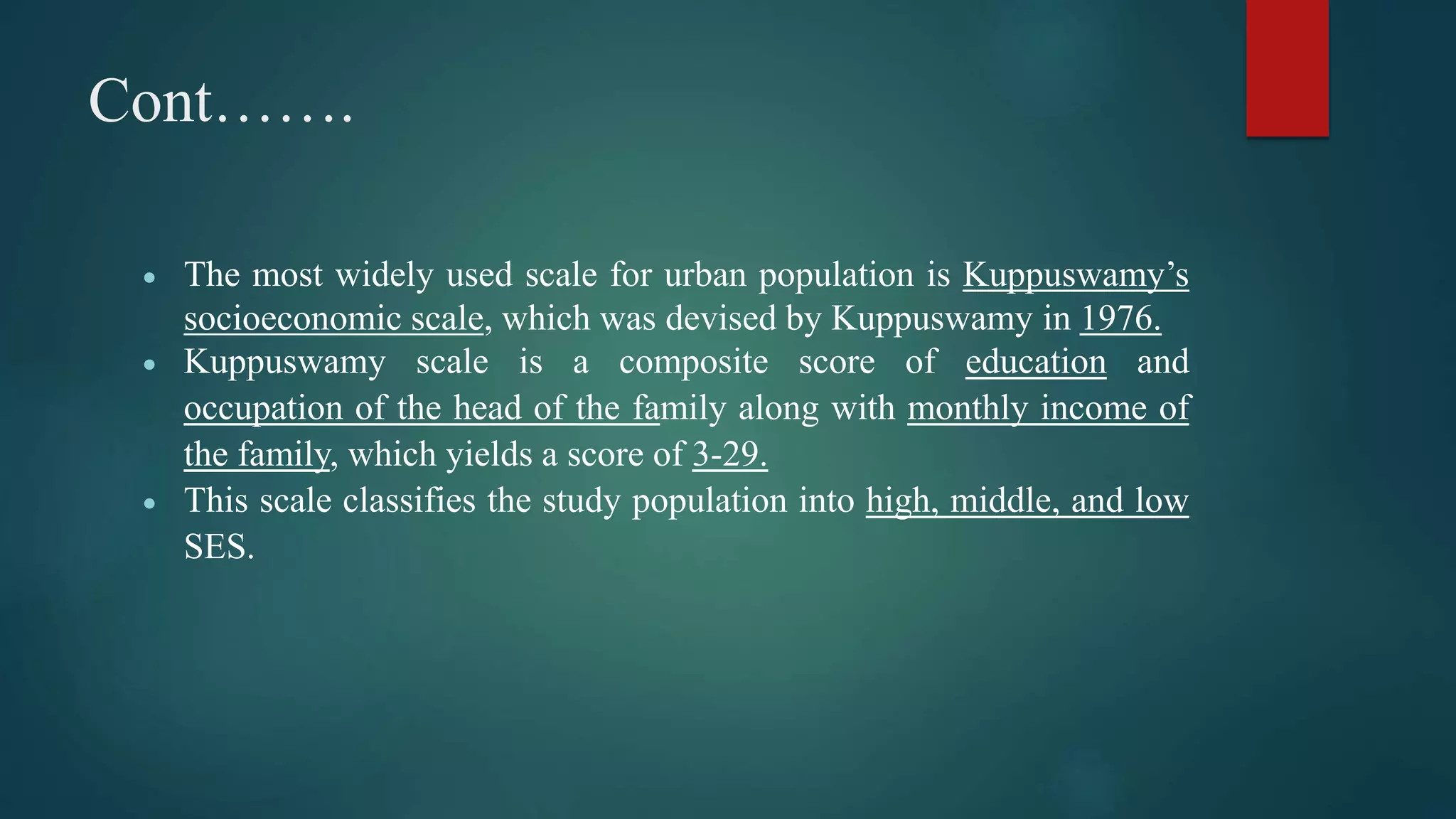 Socioeconomic status scale ppt | PPTX