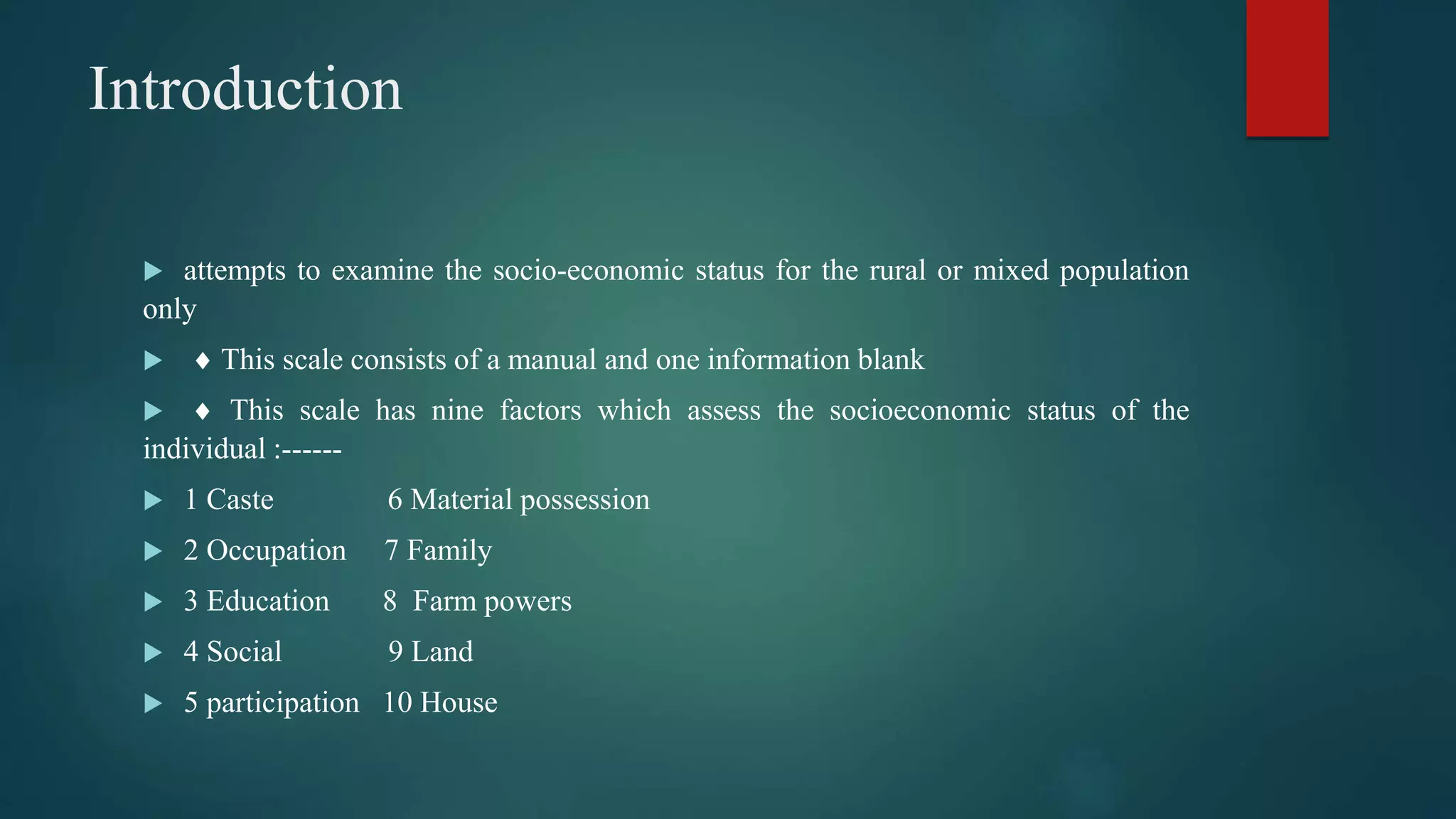Socioeconomic status scale ppt | PPTX