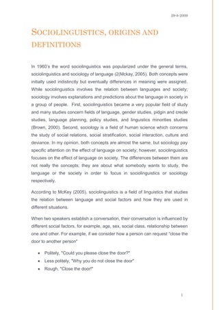 Sociolinguistics origins and definitions | DOCX