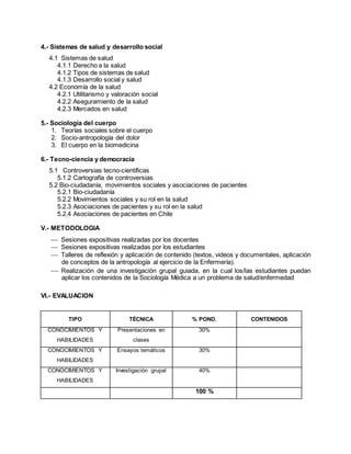 Syllabus Sociología de la salud 2013 - Universidad de Concepción | DOC
