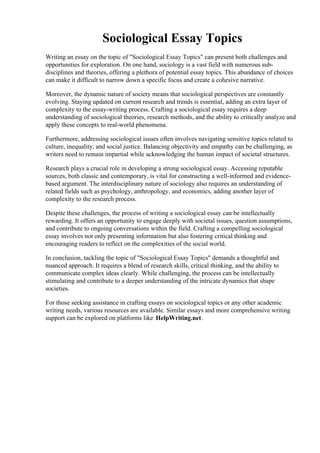 Sociological Essay Topics. What Separates Sociology from Common Sense ...