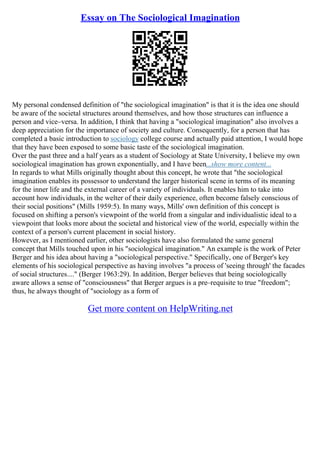 Sociological Imagination Essay | PDF
