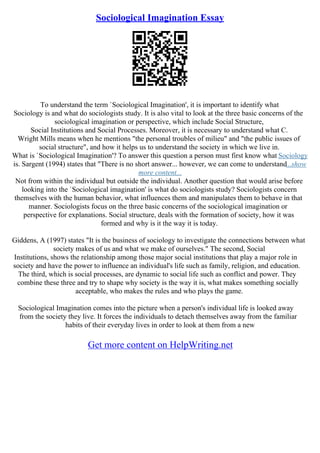 Sociological Imagination Essay | PDF