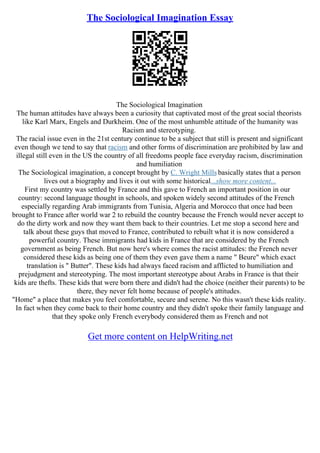 Sociological Imagination Essay | PDF