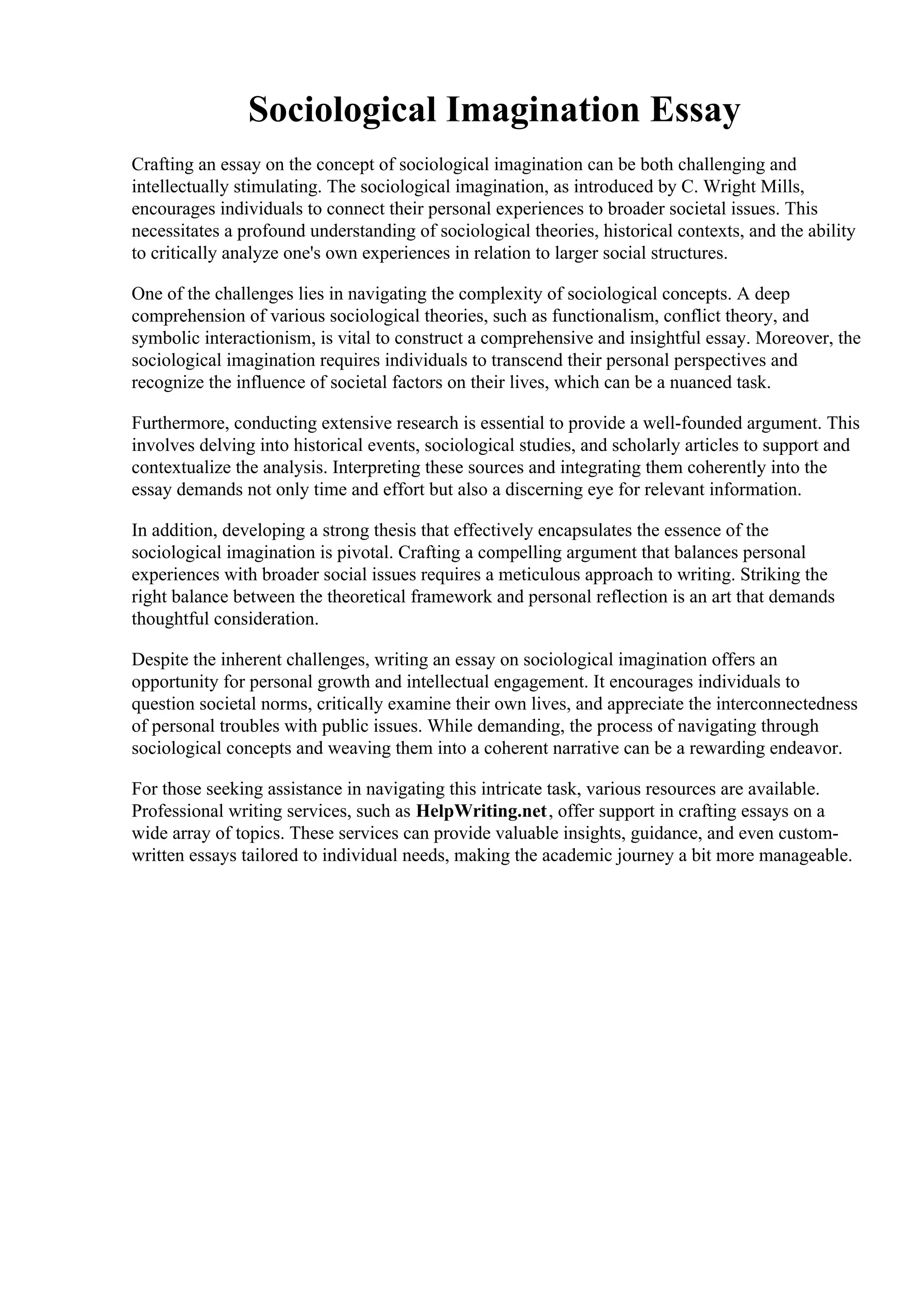 Sociological Imagination Essay | PDF