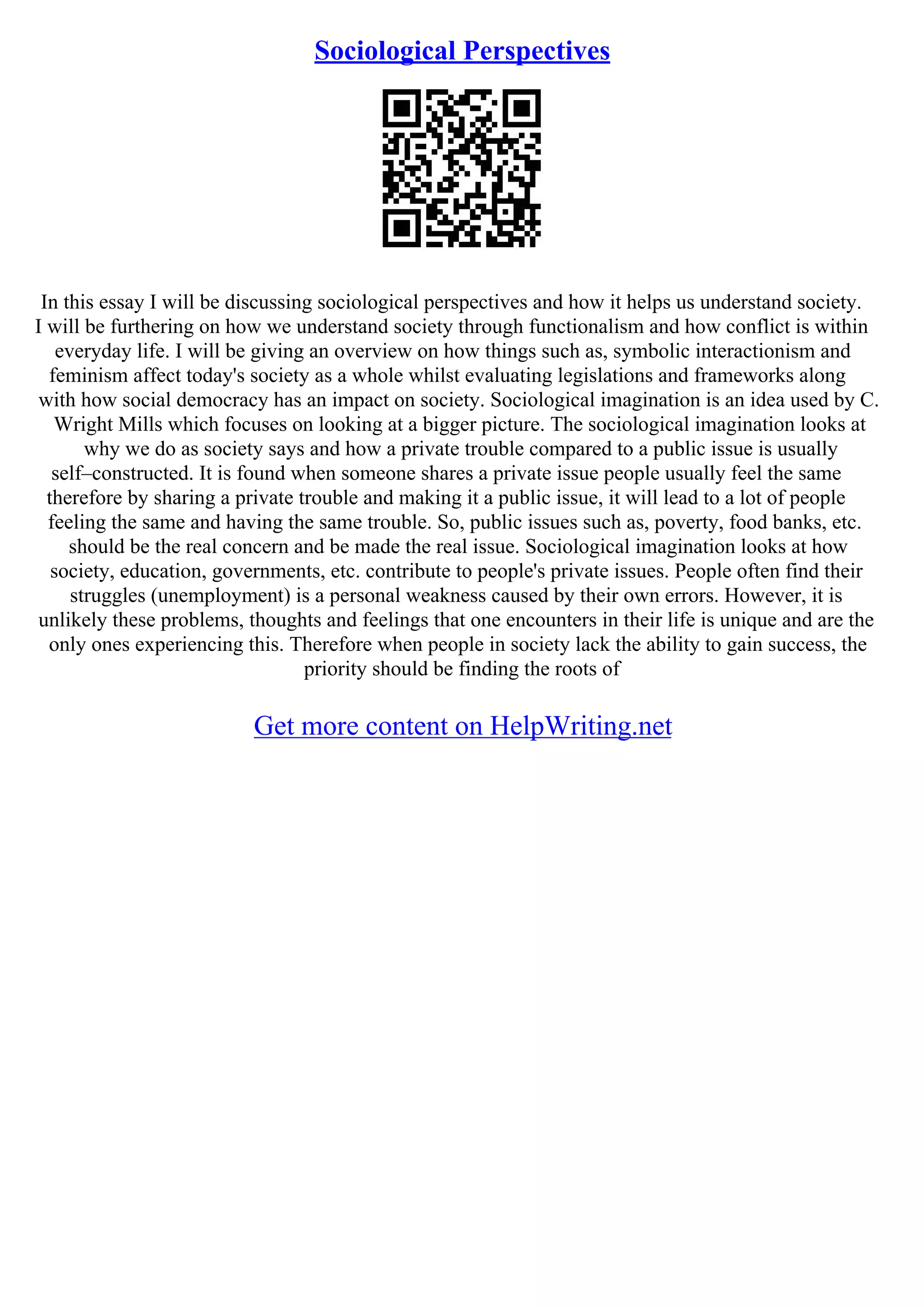 Sociological Perspective Essay | PDF