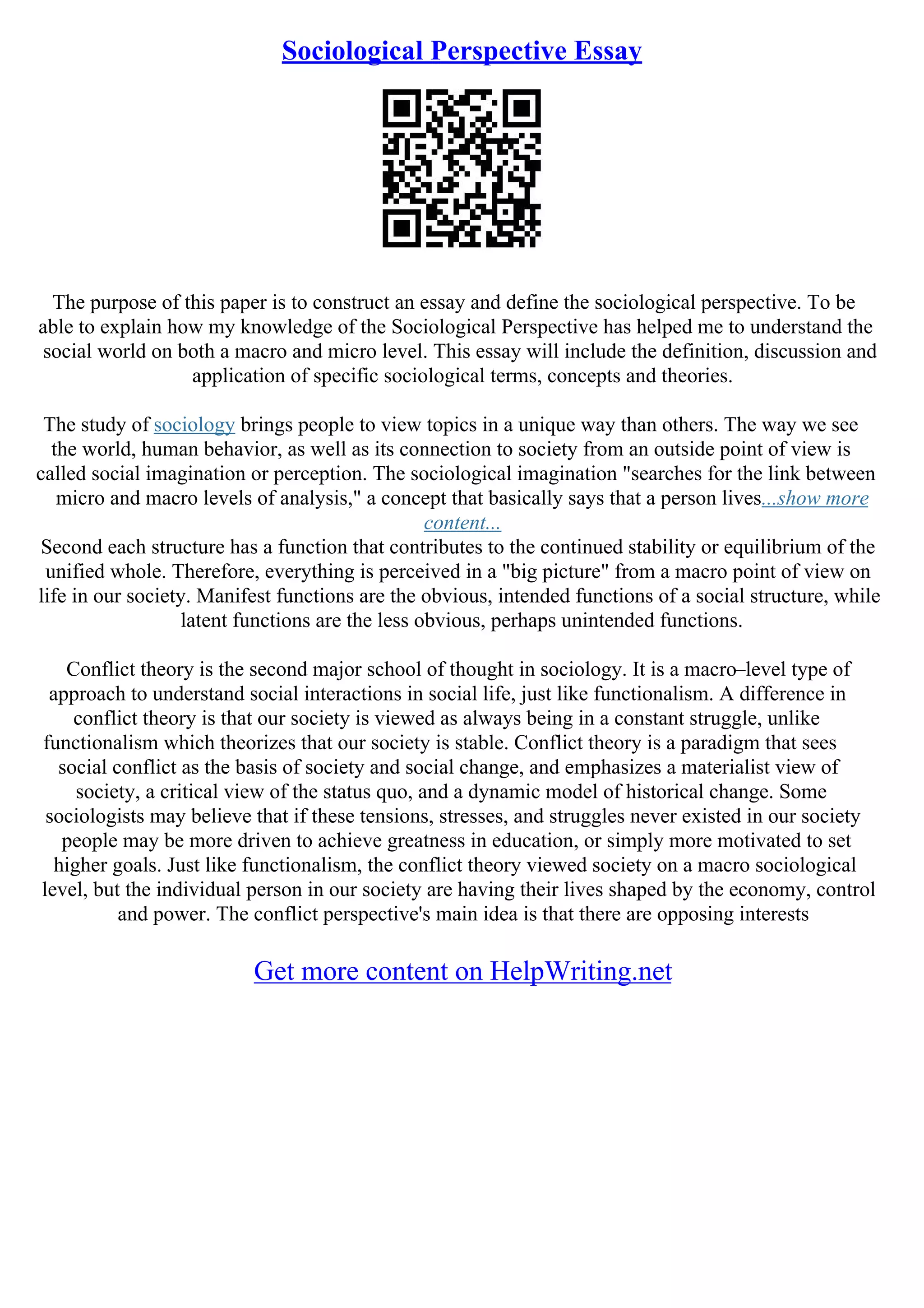 Sociological Perspective Essay | PDF