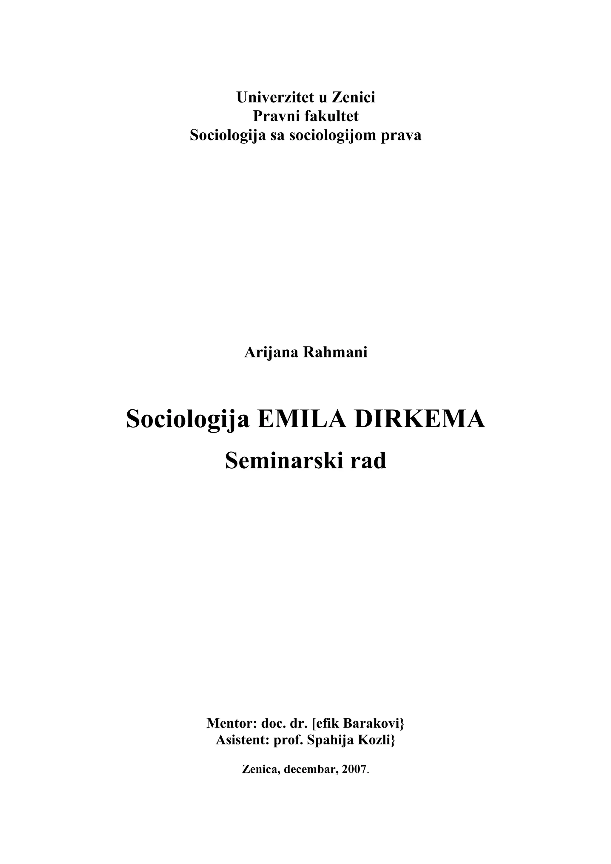 Sociologija emila dirkema ij | PDF