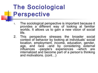 Sociology the sociological perspective | PPT