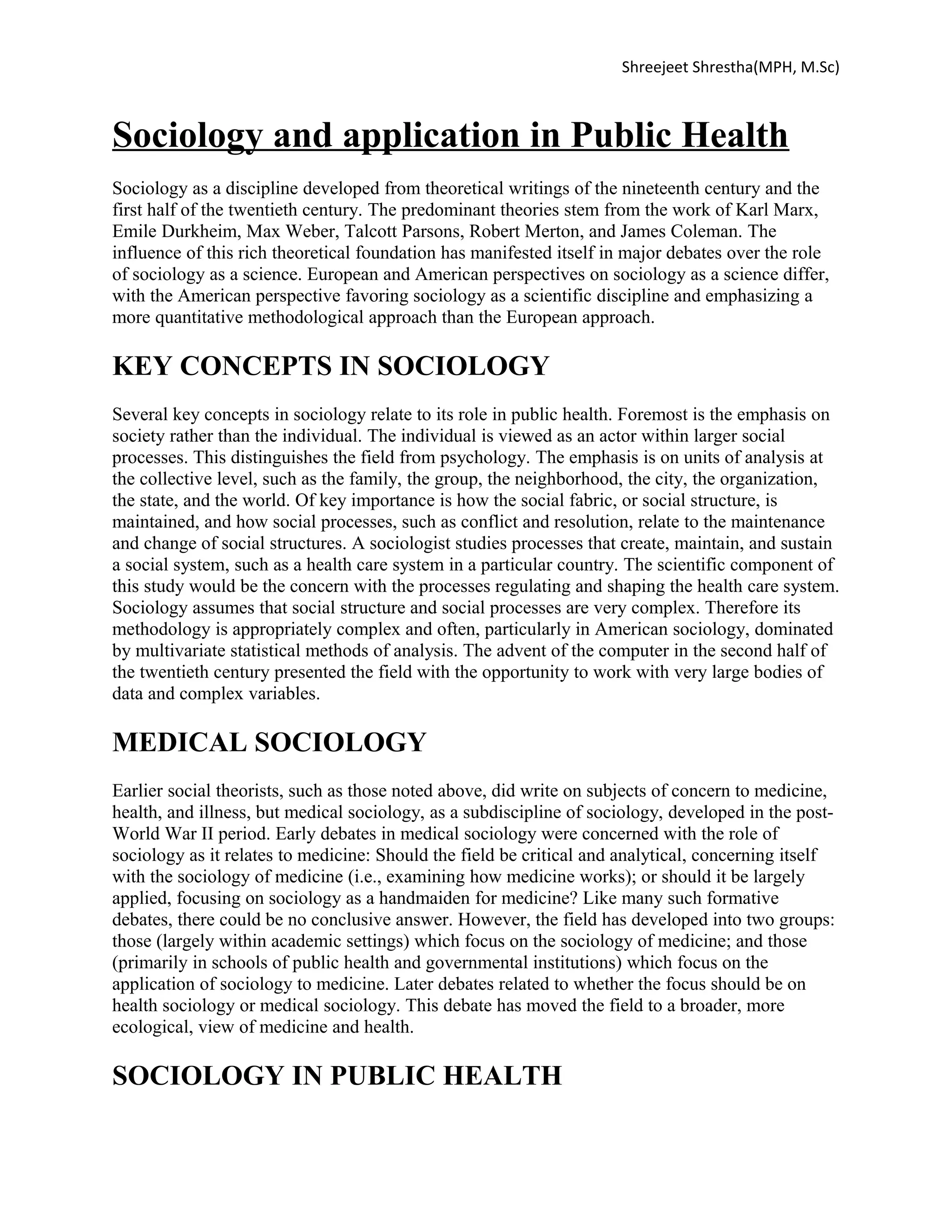 Sociology and application in public health | DOC