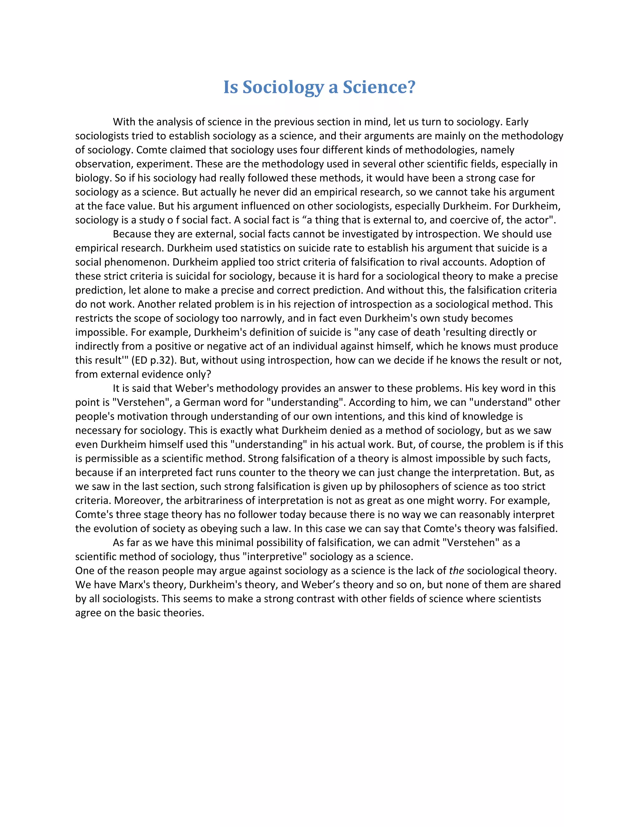 Sociology as a science | DOCX