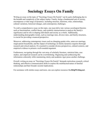 Sociology Essays On Family | PDF