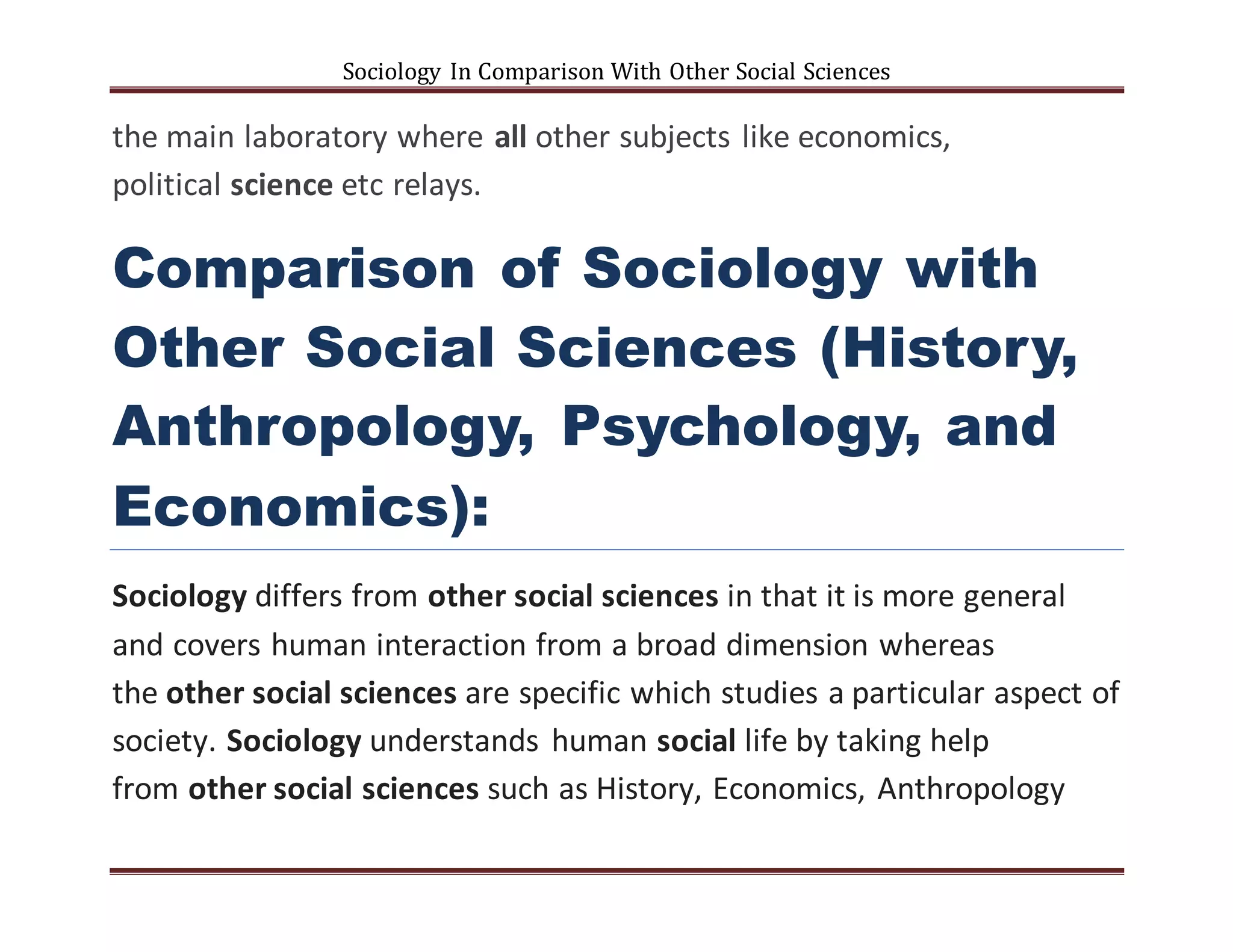 Sociology in comparison with other social sciences | DOCX
