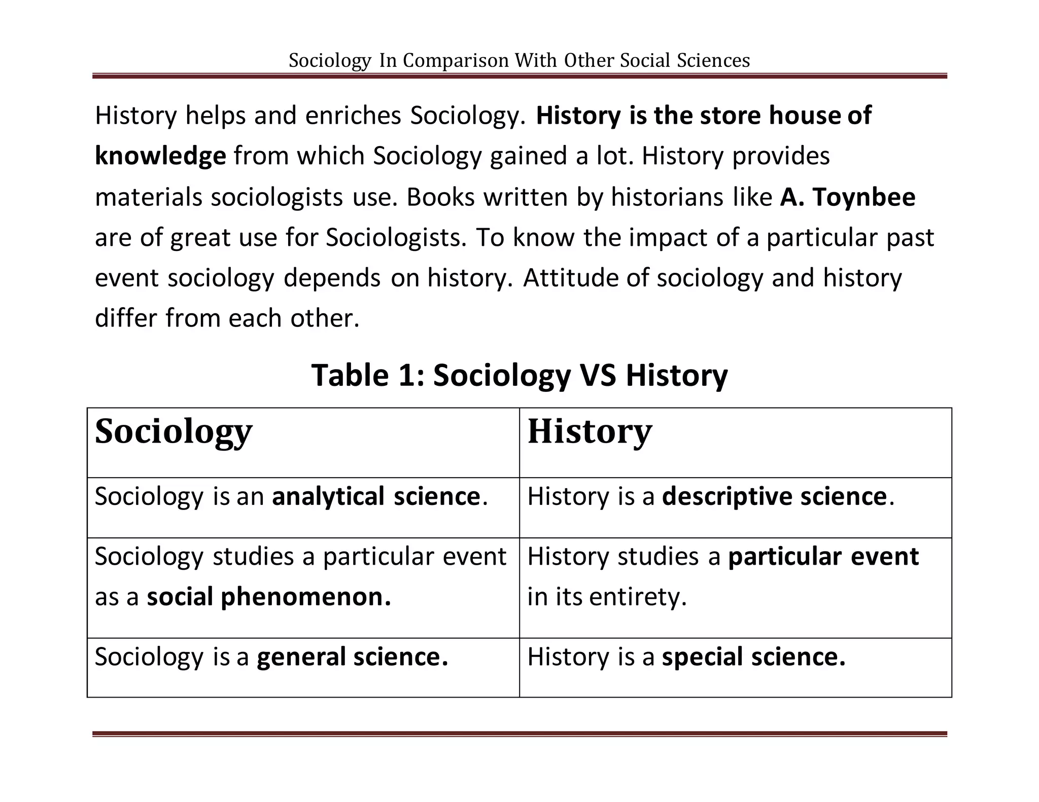 Sociology in comparison with other social sciences | DOCX