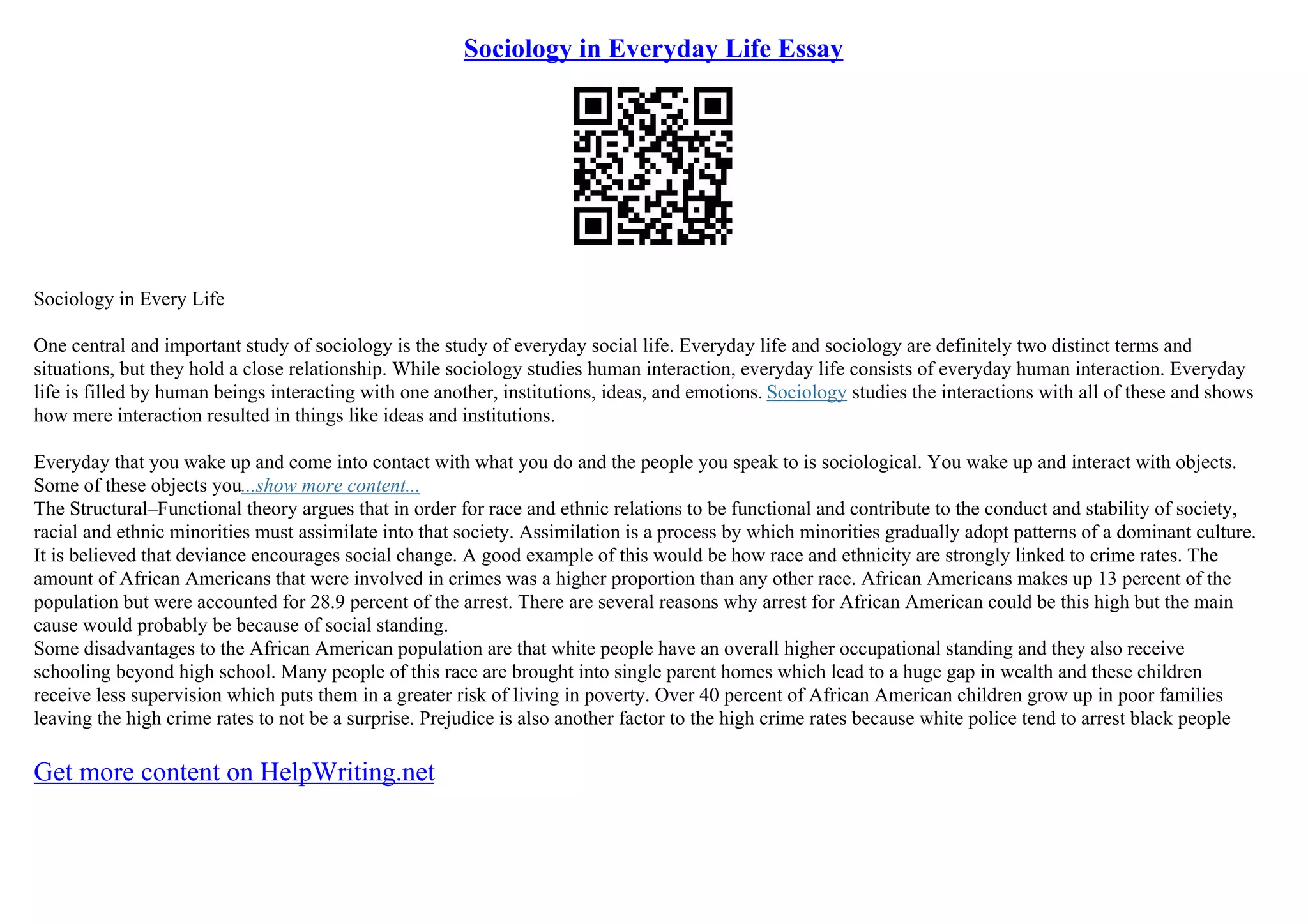Sociology In Everyday Life Essay | PDF