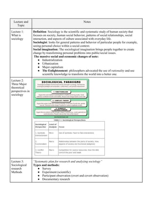 University Introduction to Sociology Notes | DOCX