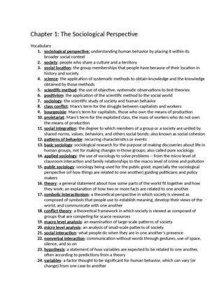 University Introduction to Sociology Notes | DOCX