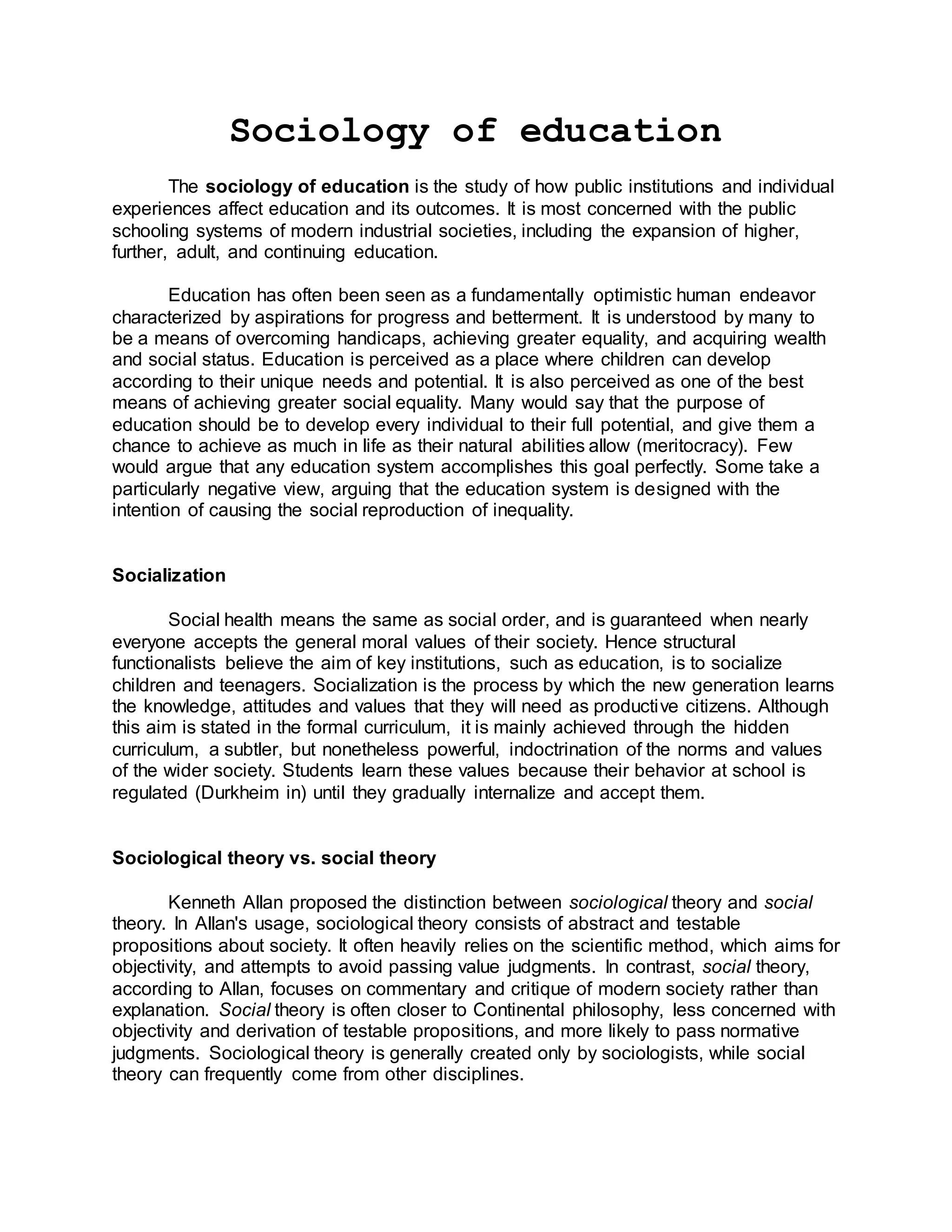 Sociology of education by sheena bernal | DOCX