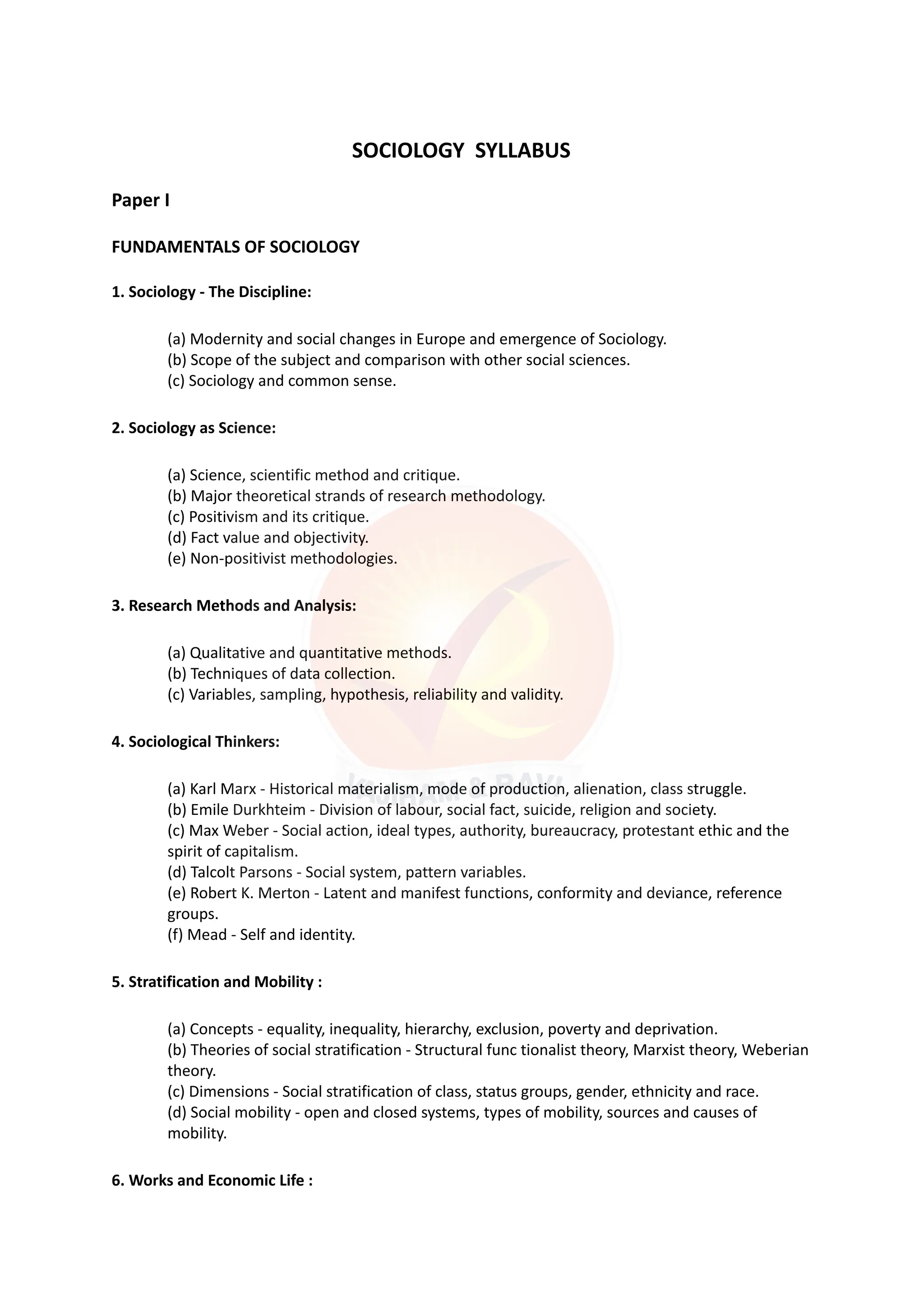 Sociology optional syllabus upsc syllabus | PDF