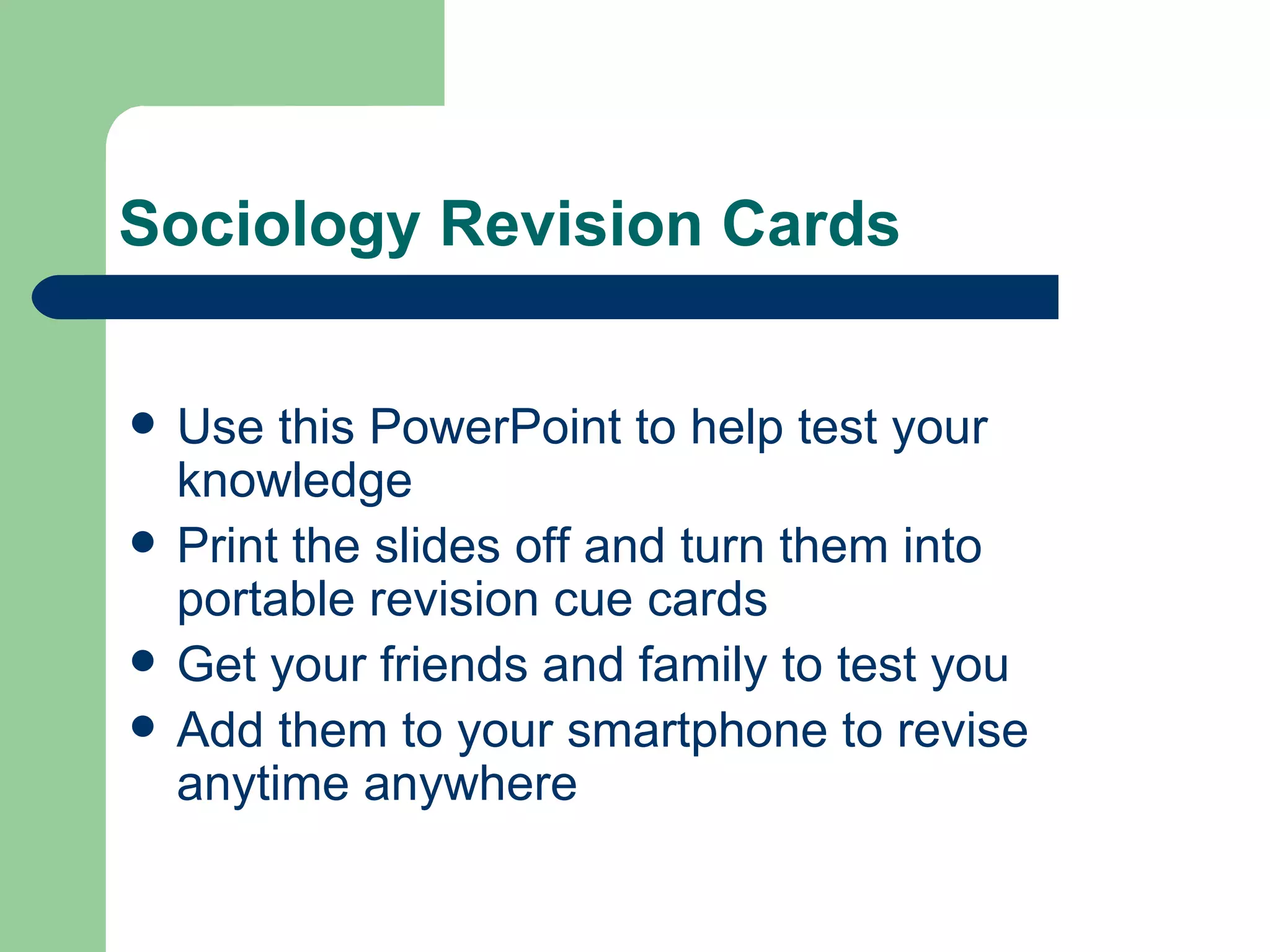 Sociology revision cards | PPT