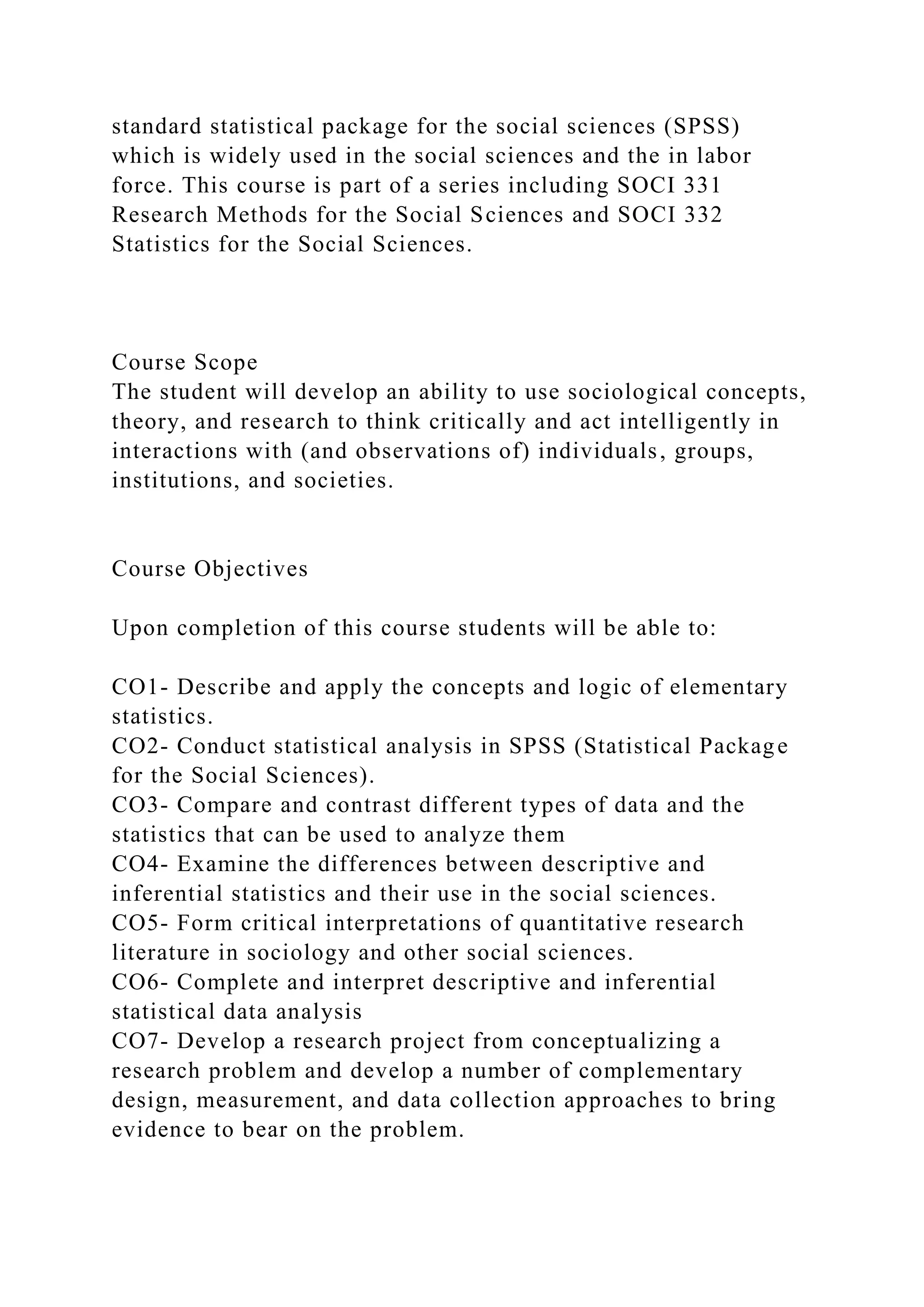 Sociology SOCI332Statistics for Social ScienceCredit Ho.docx | Homework ...