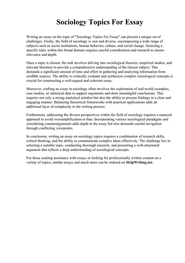 Sociology Topics For Essay | PDF | Education
