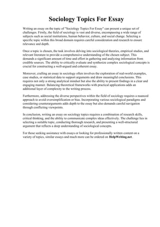 Sociology Topics For Essay. How to Write a Sociology Essay | PDF