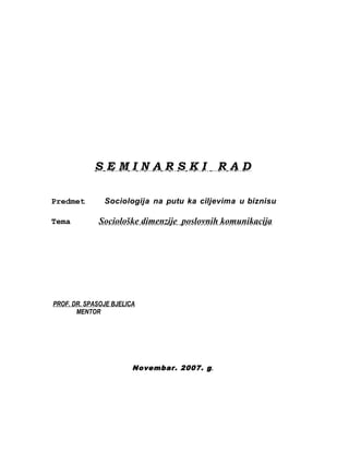 Socioloske dimenzije poslovnih komunikacija | PDF