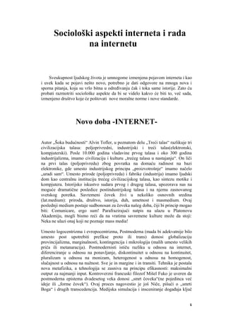 Socioloski aspekti interneta i rada na internetu | DOC