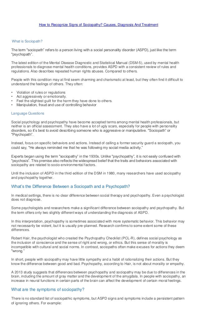 How to Recognize Signs of Sociopathy? Causes, Diagnosis And Treatment | PPT
