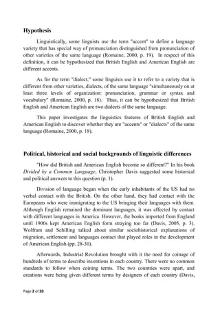 Sociolinguistics Paper: Br. vs. Am. English | PDF