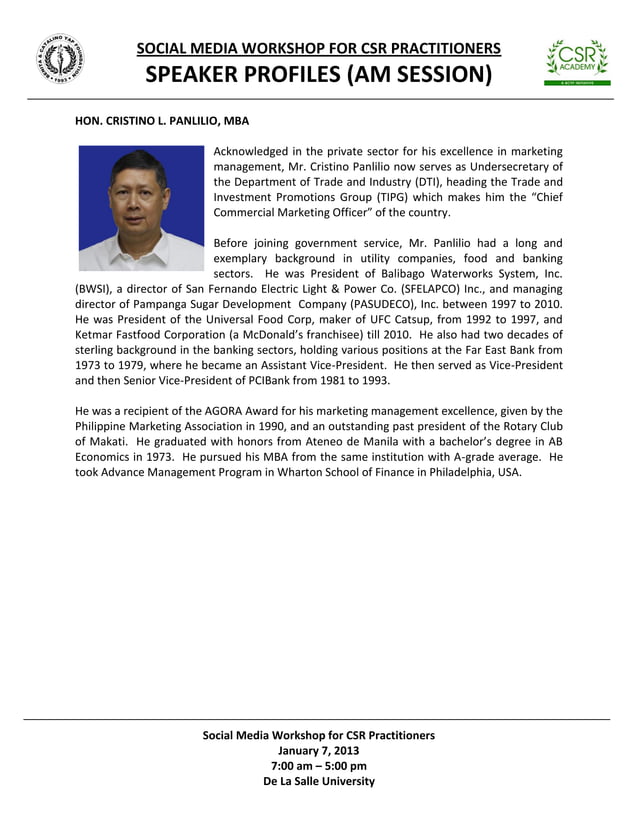 Social Media Workshop - Speaker Profiles | PDF | Business ...