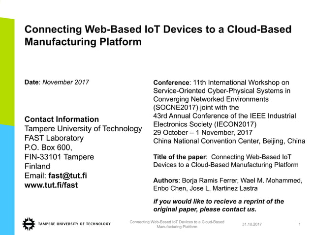 Connecting Web Based Iot Devices To A Cloud Based Manufacturing