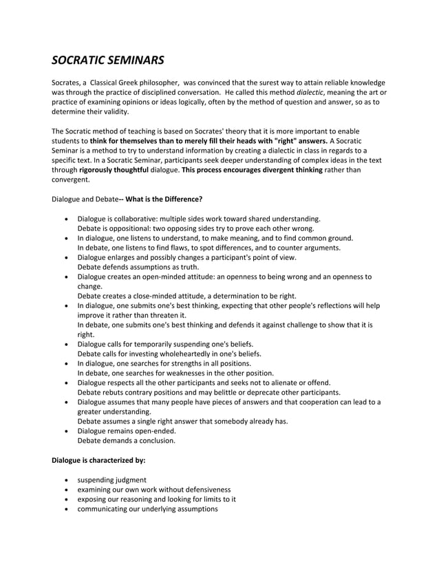 Socratic Seminar Student Handout | DOC