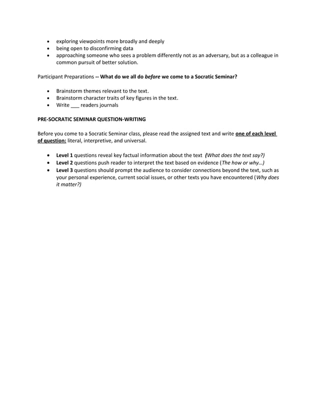 Socratic Seminar Student Handout | DOC