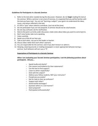 Socratic Seminar Student Handout | DOC