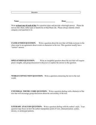 Socratic Seminar Student Handout | DOC