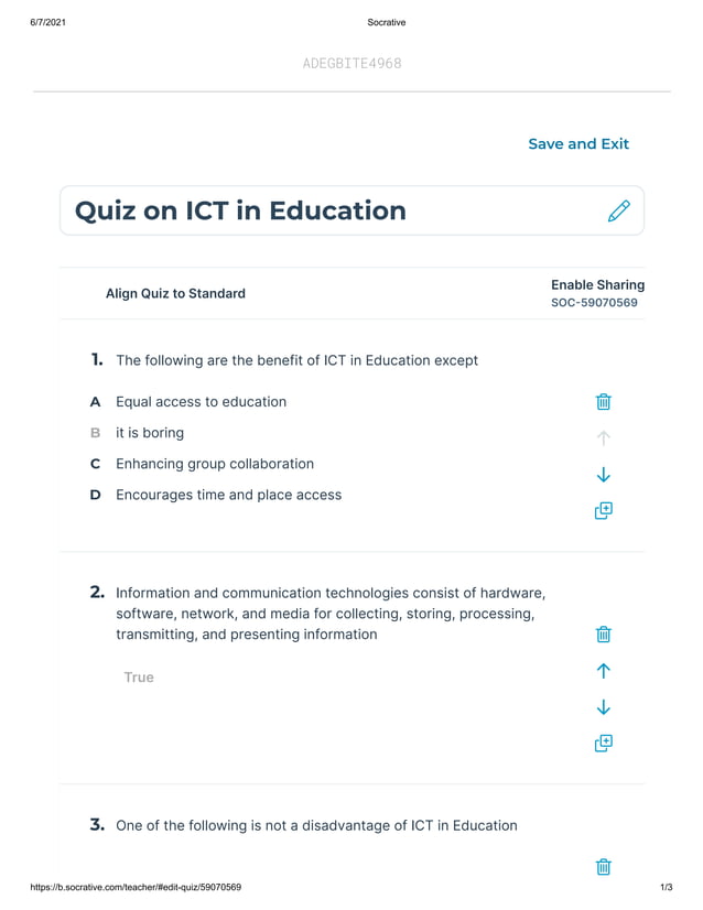Quiz on Concept of ICT in Education | PDF