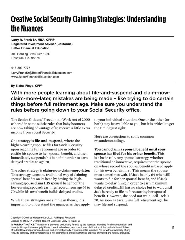 Soc sec claiming strategies | PDF