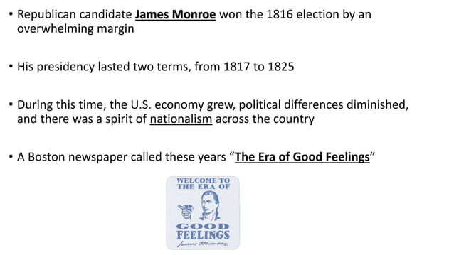 Soc studies #24 james monroe era of good feelings | PPT