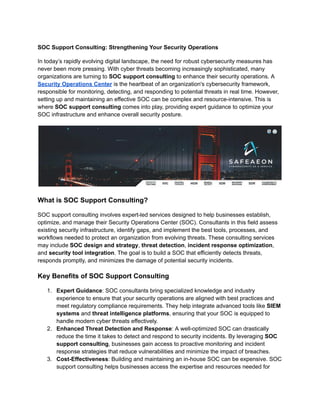 SOC Support Consulting Strengthening Your Security Operations | PDF