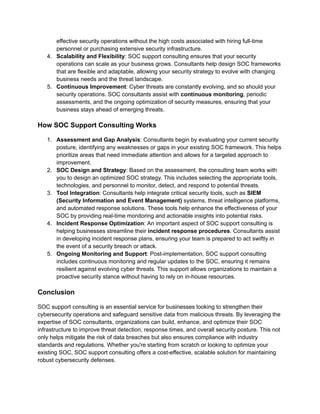 SOC Support Consulting Strengthening Your Security Operations | PDF