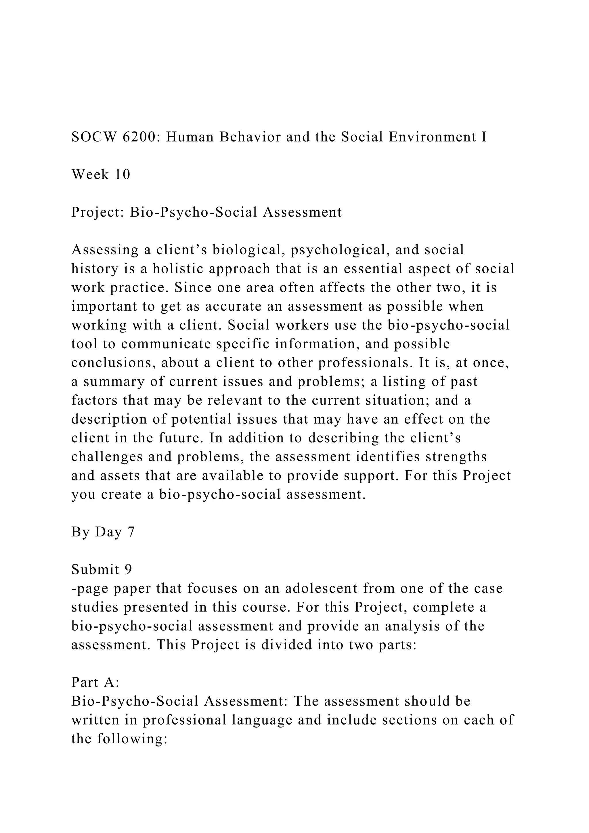 SOCW 6200 Human Behavior and the Social Environment IWeek 1.docx